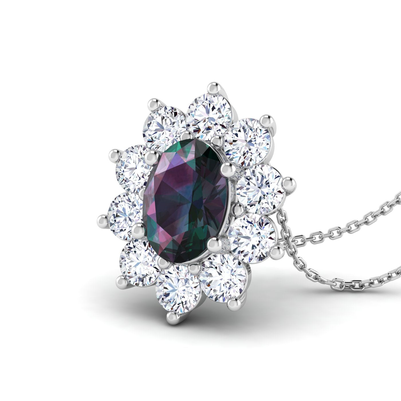 Classic Oval Shaped Alexandrite with Round Diamonds Pendant – goodmark
