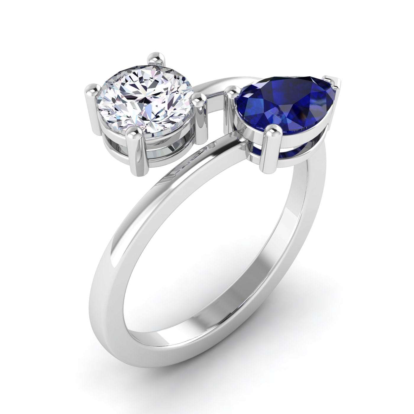 Classic Two-Stone Pear Shaped Blue Sapphire With Round Shaped Diamond ...
